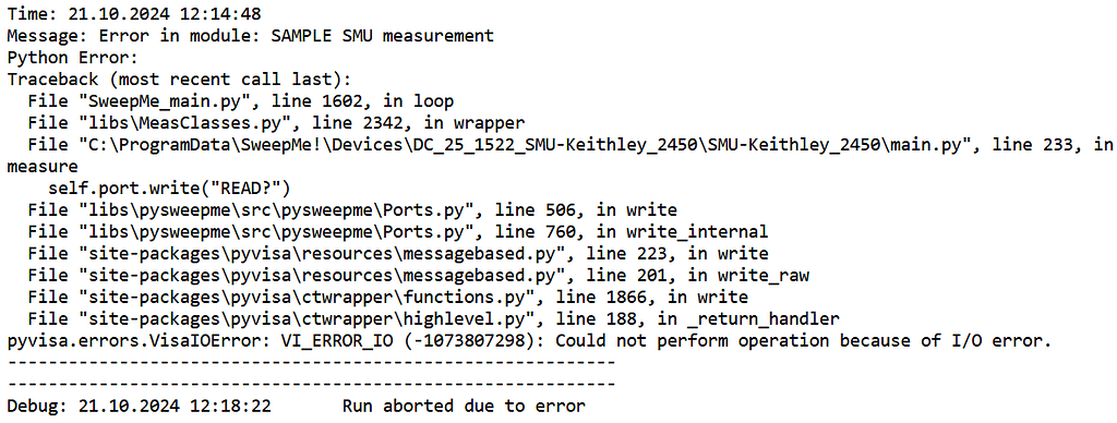 Keithley SMU 2450 Timeout error - Hardware Issues - SweepMe! Forum